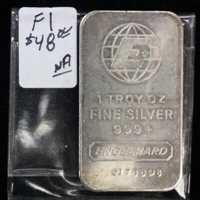 Vintage Engelhard 1 oz .999 Silver Bar FI Prefix - "Cow” Serial Number ...
