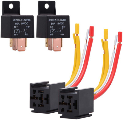 2 PCS Car Relay 4Pin DC 12V 80A Normally Open SPST with Relay Socket ...