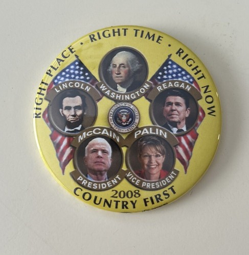RARE Campaign Button 2008 John McCain, Palin Lincoln Washington Reagan ...