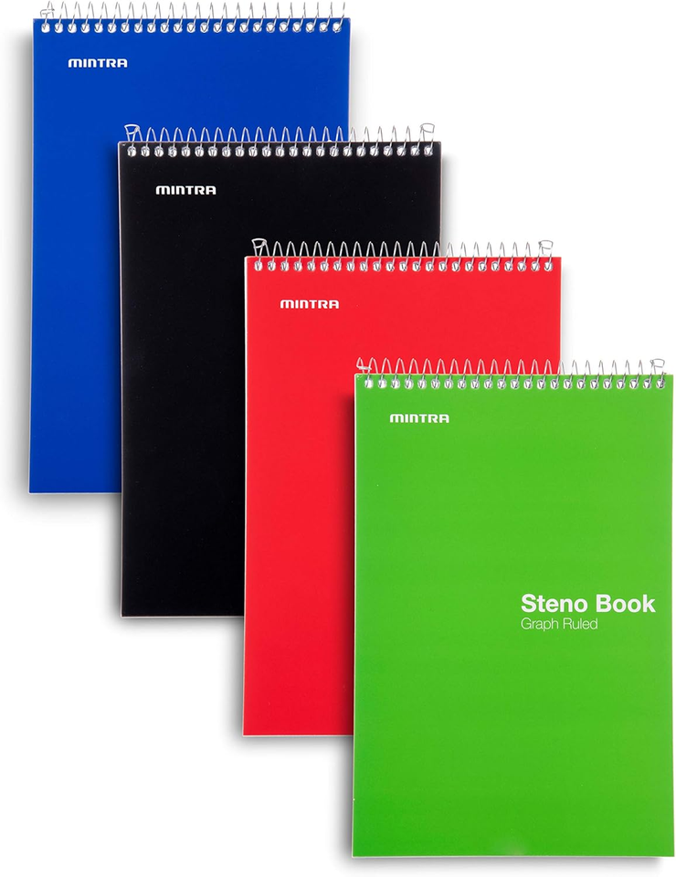 Steno Book - (Primary Colors, 4 Pads/Pack, Graph Ruled) - 6inx9in, 70 ...