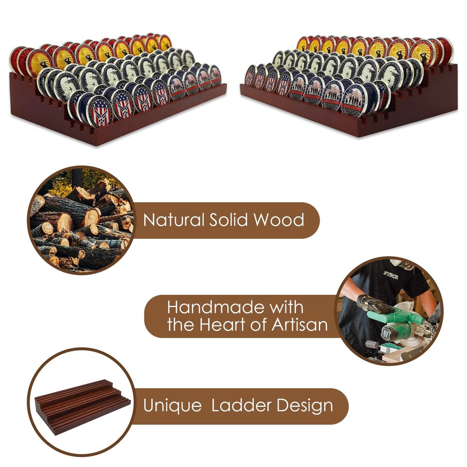 100% Solid Wood Challenge Coin Display Stand,Three-Tier Coin Rack ...