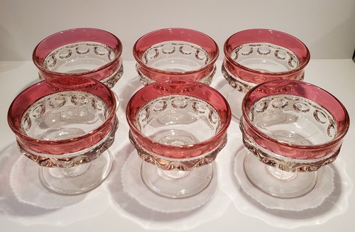 Six (6) Kings Crown Ruby Flashed Thumbprint Glass Dessert Cups. Good ...