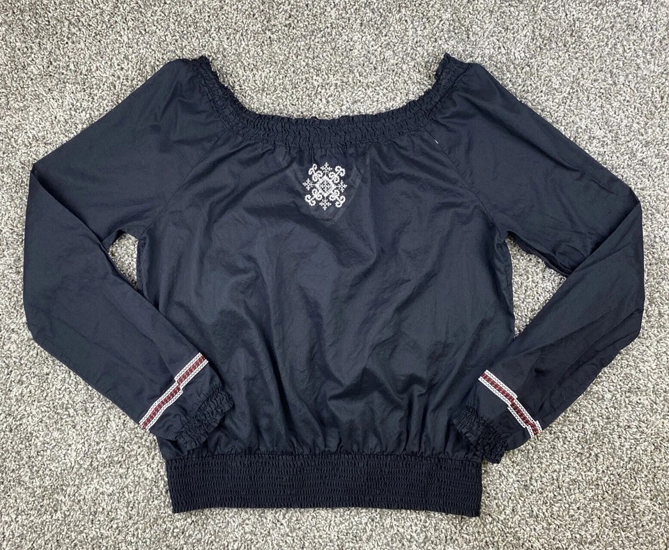 Miley Cyrus Top Womens XL Black Sheer Embroidered Peasant Blouse ...