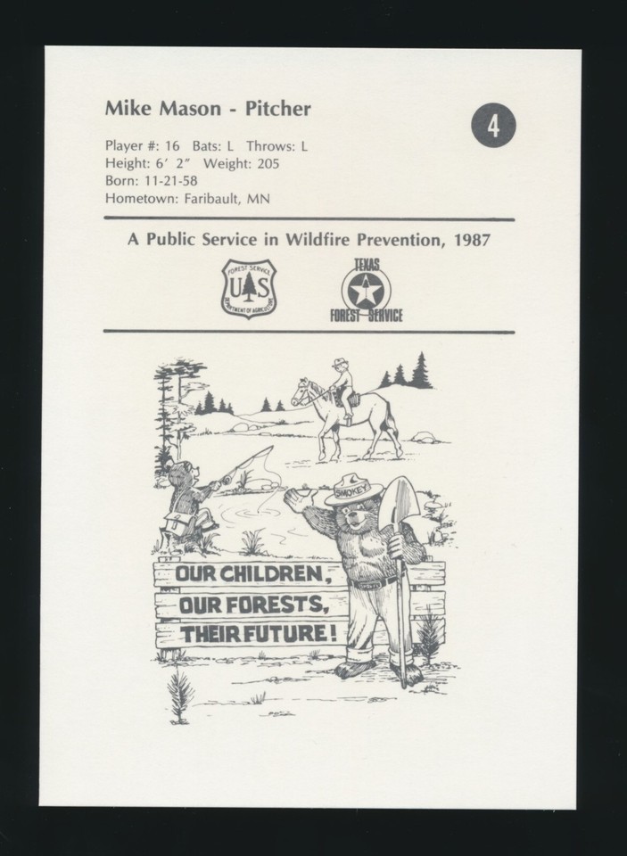 1987 Smokey TEXAS RANGERS -#4 MIKE MASON **Ultra RARE SP** Withdrawn | eBay