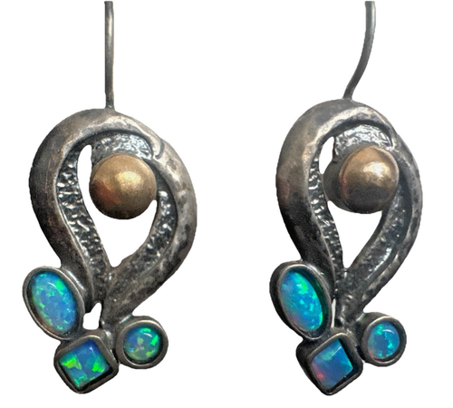 Vintage Sterling Silver Earrings 14k Accent, Man Made Opals | eBay