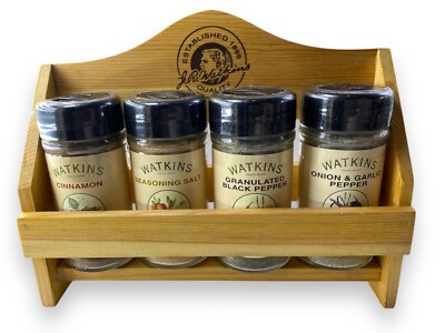 Watkins (Lot of 4) Variety of Seasonings w/ Countertop Wood Spice Rack ...