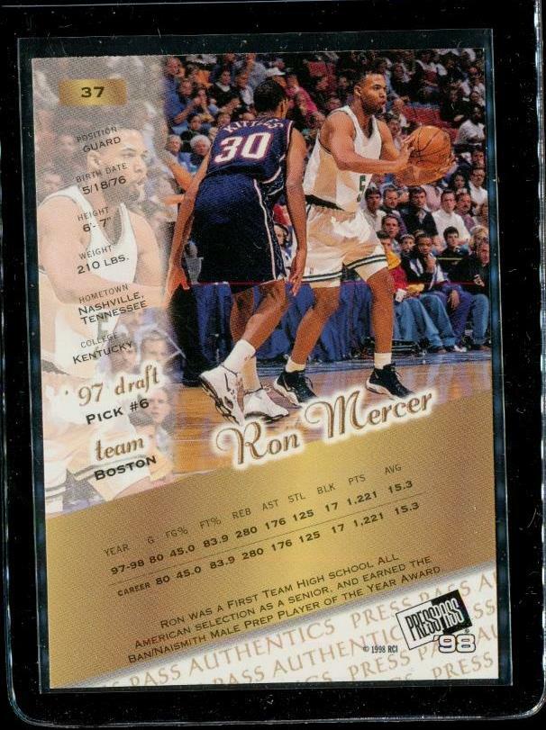 1998 PRESS PASS AUTHENTICS Basketball Cards #37 RON MERCER Boston ...