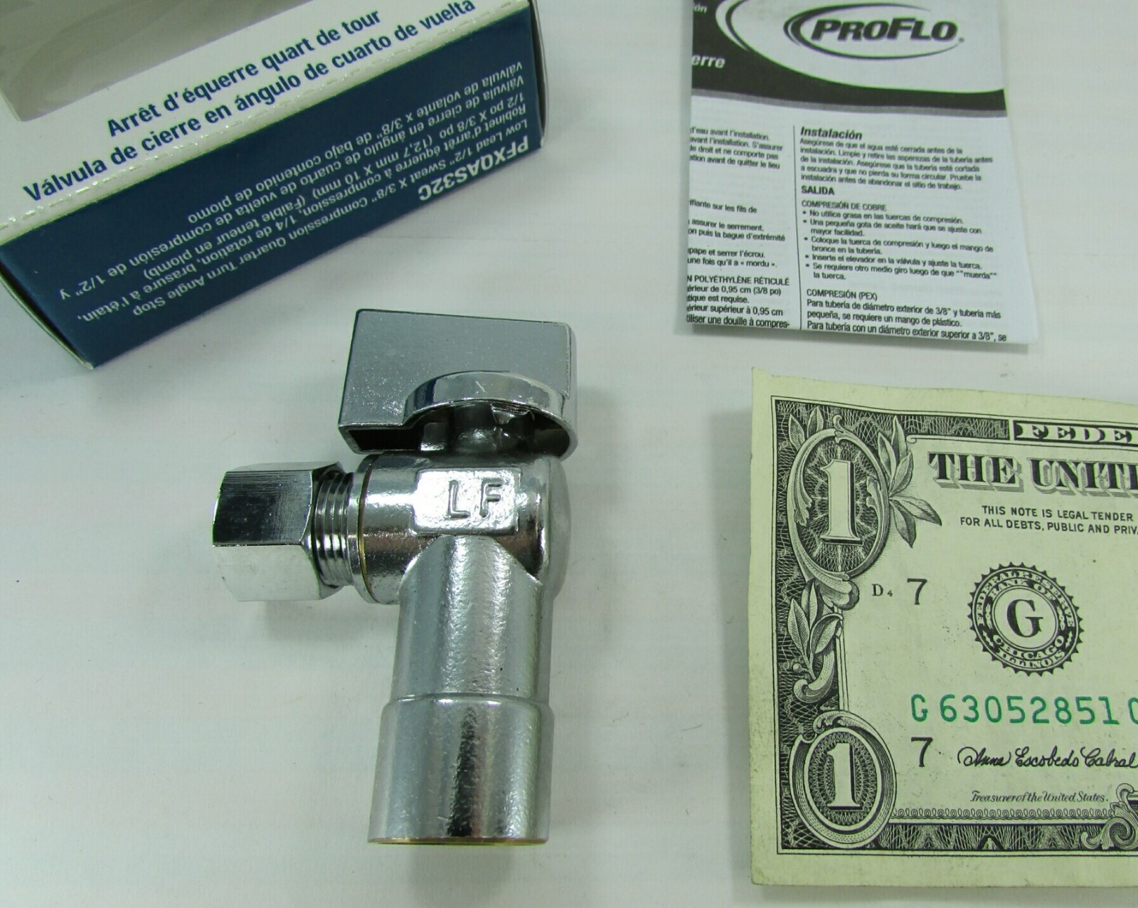 ProFlo 1/4 Turn Angle Stop Valve 5/8" OD x 3/8" OD Lead Free Chrome ...