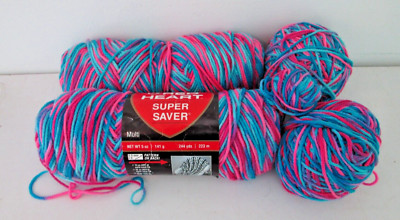 2+ Skein Red Heart Super Saver Yarn Bonbon Print #0784 15.8 oz Acrylic ...
