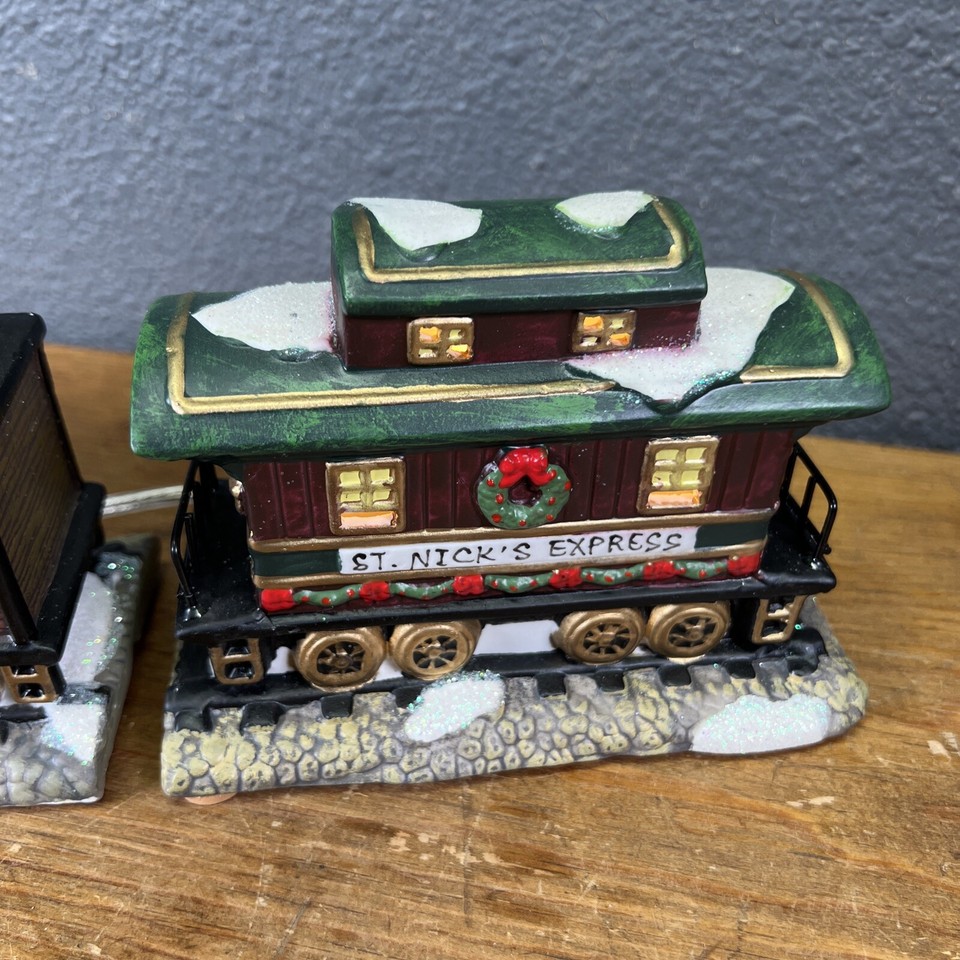 St Nicholas Square Train Set - 3 Piece Ceramic Village Lighted Hand ...