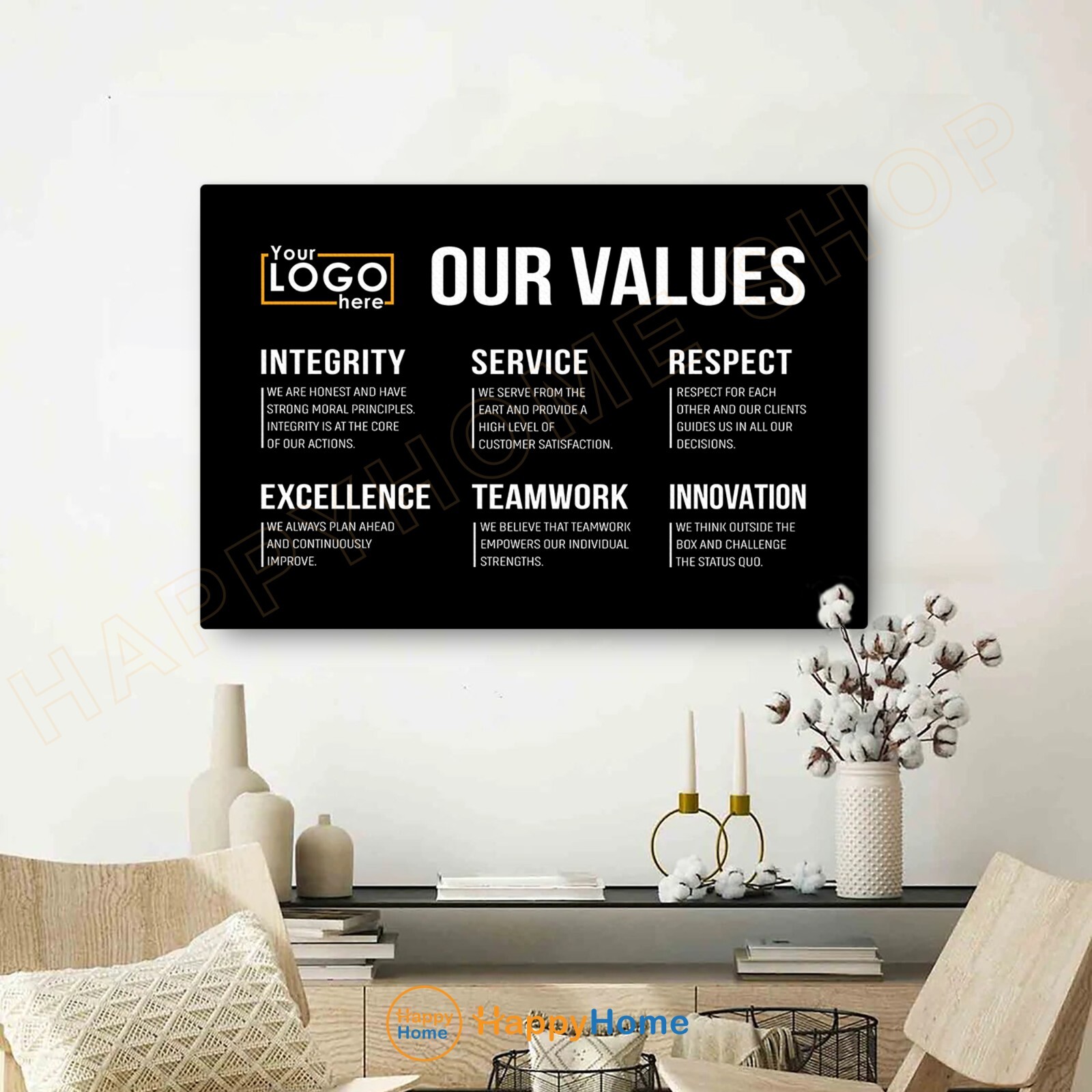 Personalized Company Core Values Wall Art Our Values Business Office ...