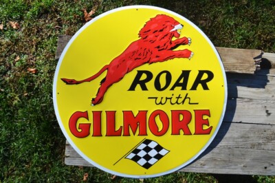 Roar With Gilmore Embossed Tin Sign - Gasoline - Oil Company - Red Lion ...