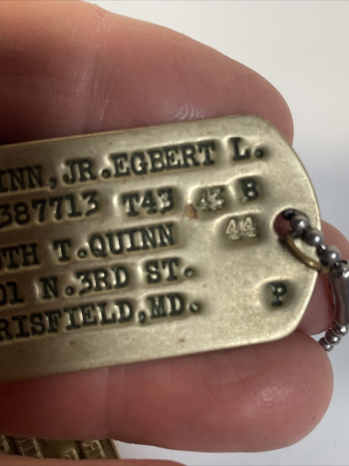 WW2 US Military Dog Tag Set US Army Sets Bead Chain Vet Quinn T43 43B T ...