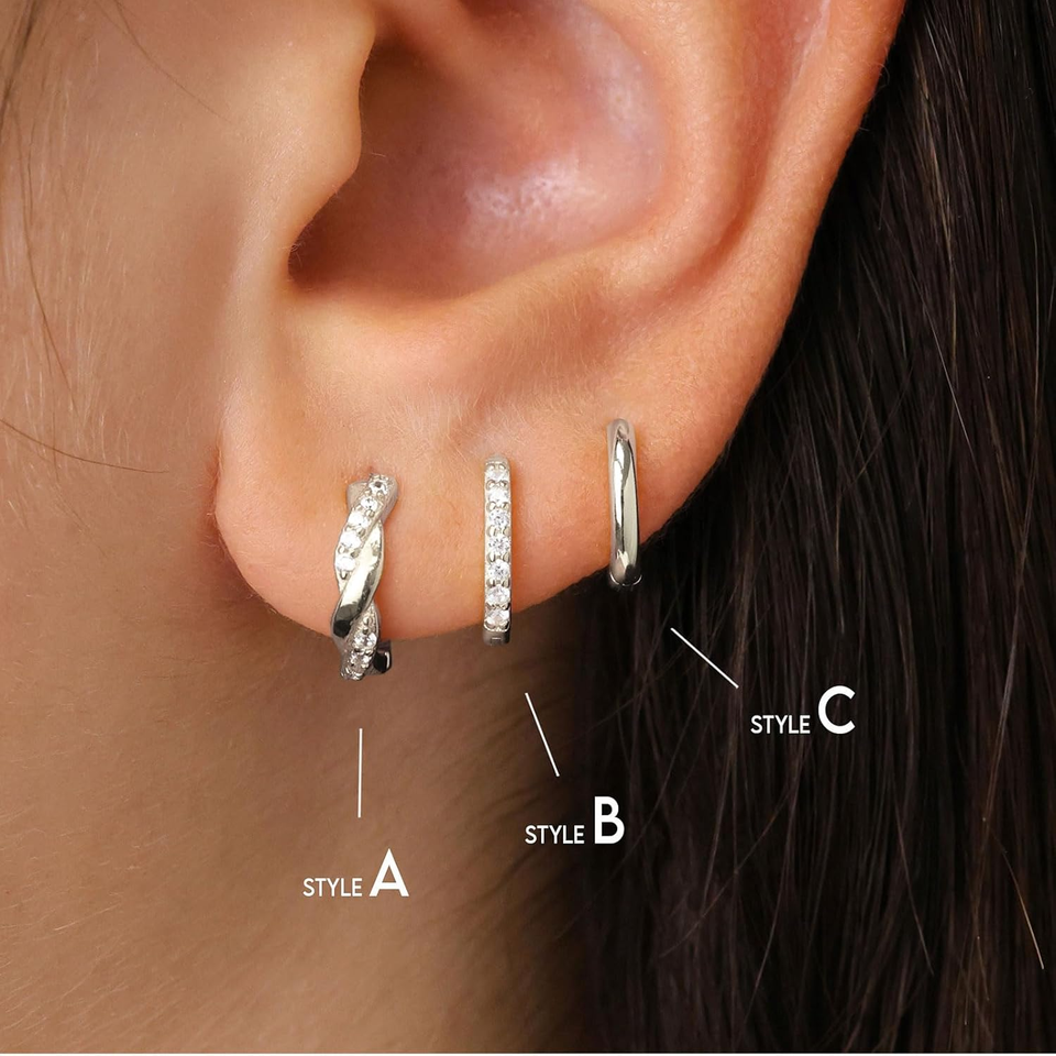 925 Sterling Silver Huggie Hoop Earrings for Women, Hypoallergenic ...