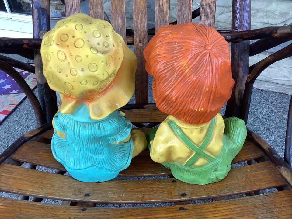 Vintage Universal Statuary 1974 Boy and Girl Statue Set Sitting Dog Cat ...