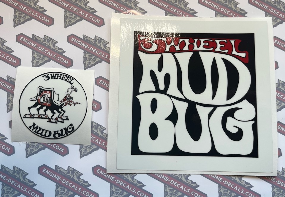 Mud Bug 3 Wheel Vintage mini bike decal red, Black three wheeler set 2 ...
