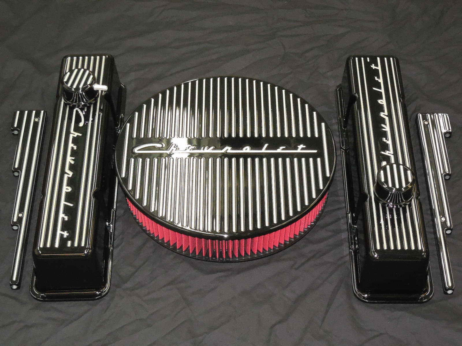 Chevrolet Chevy Finned Small Block Tall Billet Engine Dress Kit 12 Oval ...