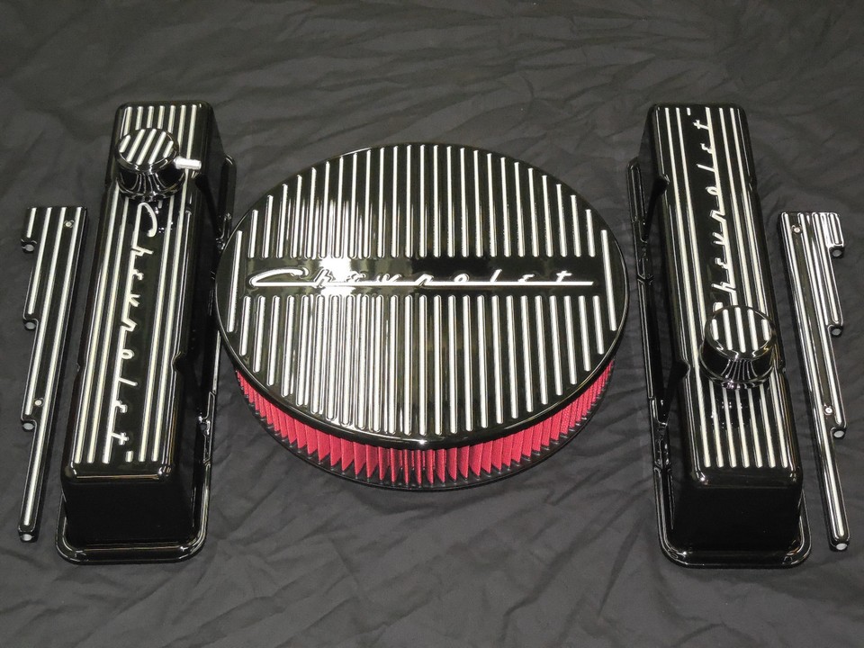 Chevrolet Chevy Finned Small Block Tall Billet Engine Dress Kit 12 Oval ...