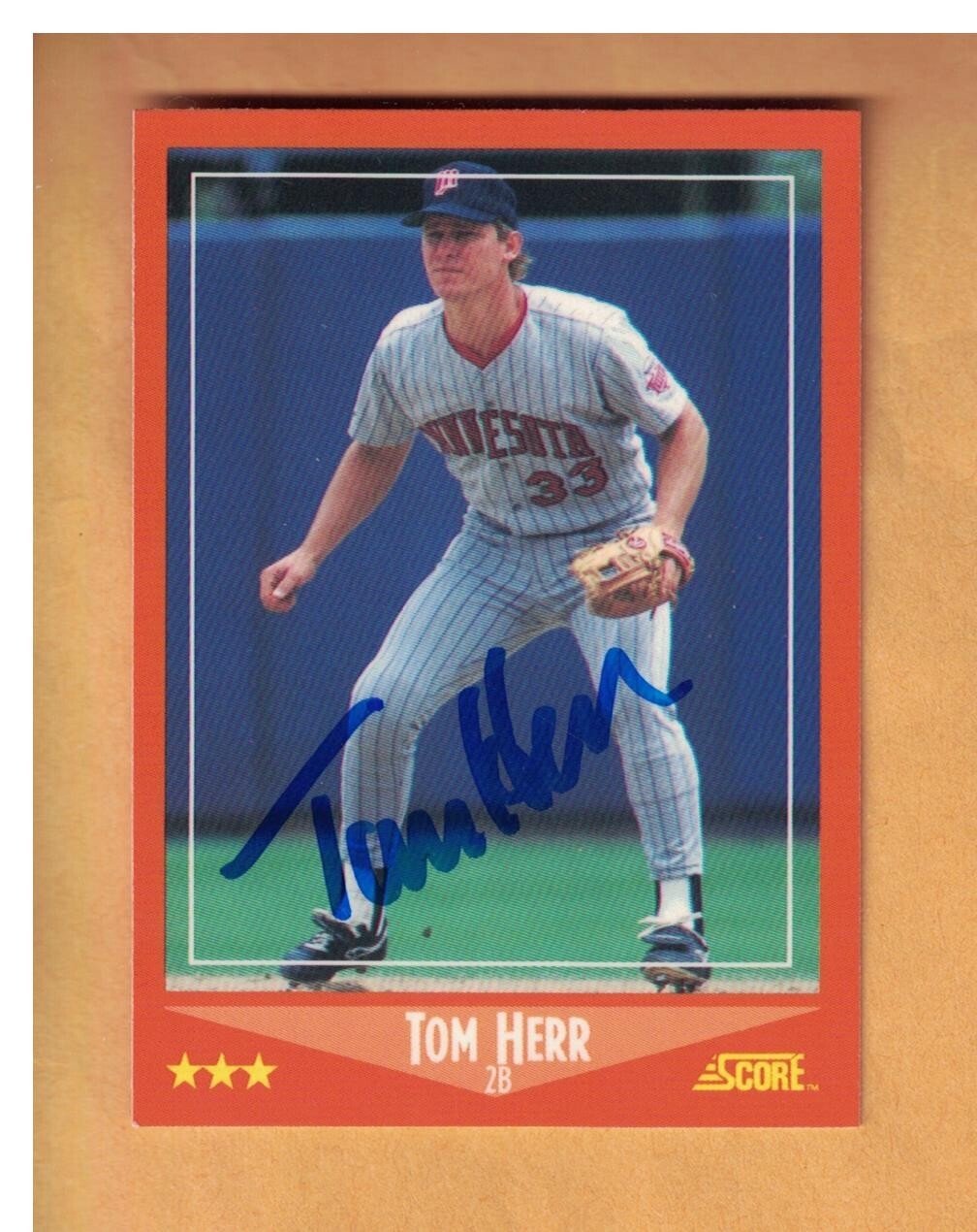TOM HERR AUTOGRAPHED 1988 SCORE ROOKIE & TRADED GLOSSY BASEBALL CARD ...