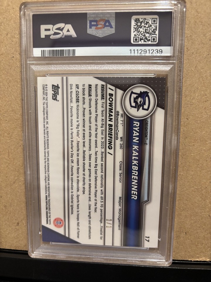 Ryan Kalkbrenner Black Shimmer 1/1 Refractor 2023-2024 Bowman Chrome ...