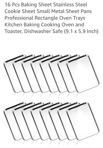 16 Pcs Baking Sheet Stainless Steel Cookie Sheet Small Metal Sheet Pans ...