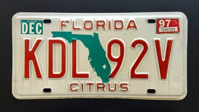 1997 Florida GREEN MAP Citrus Classic Sunshine State License Plate KFL ...