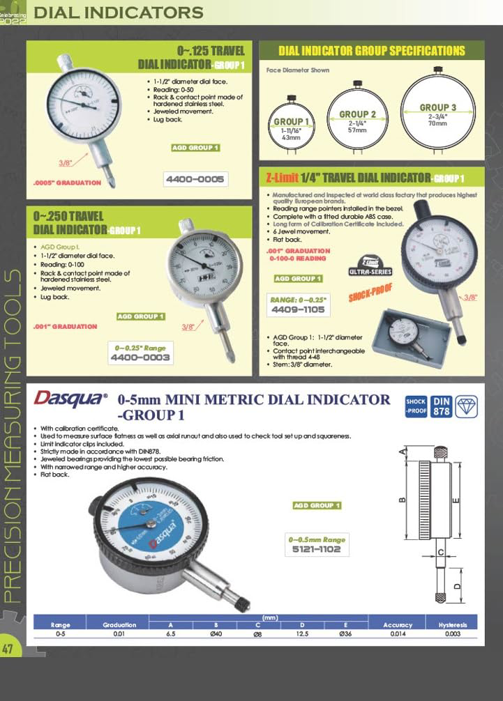 HHIP 4400-1250 Pro Series AGD Group 2 Dial Indicator, 0001" Graduation ...