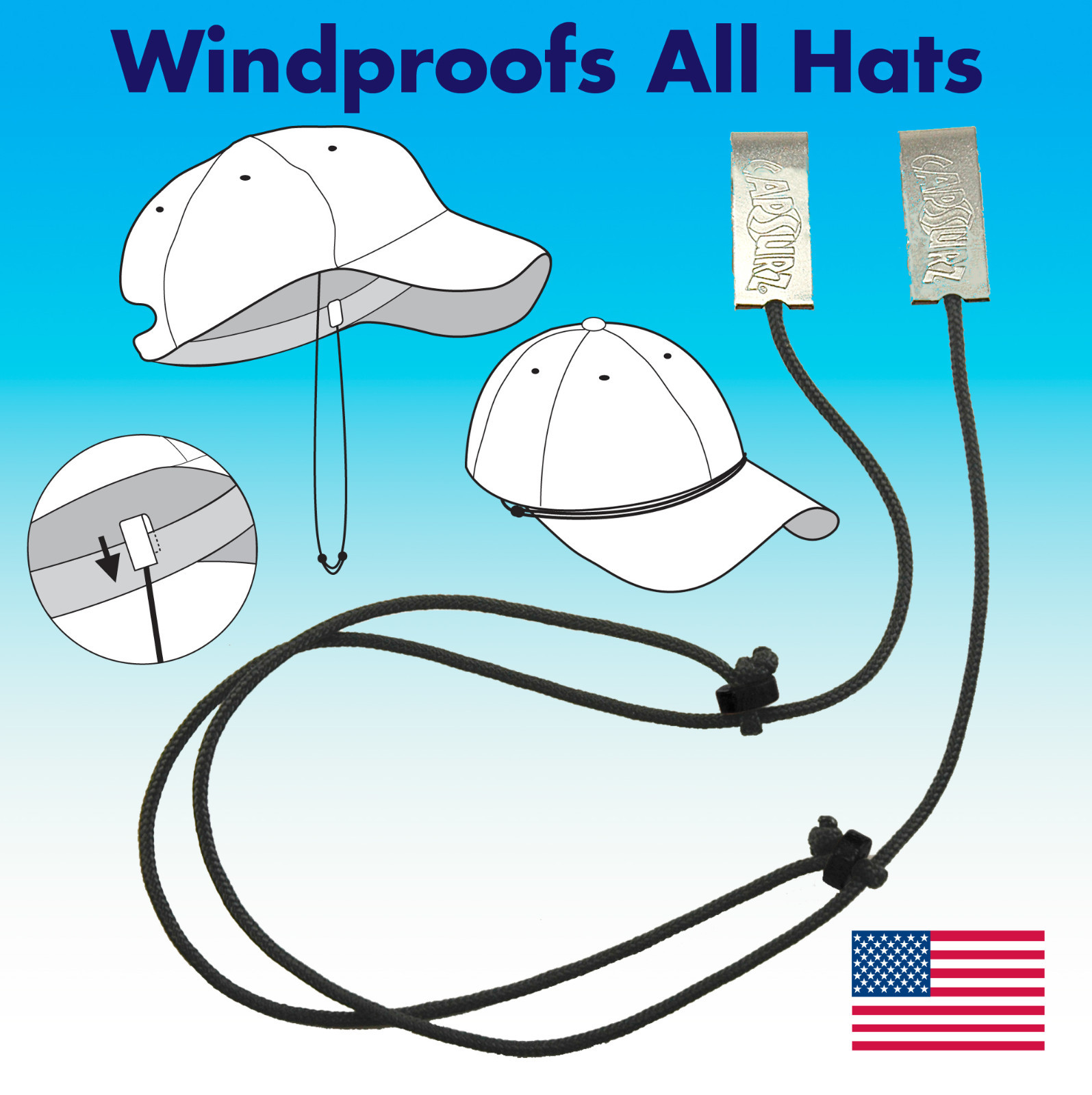 Capsurz Hat Retainer Chin Strap Clip On Hat Cord Motorcycles Boating ...