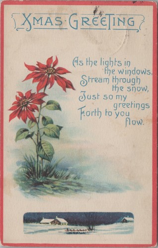 c1920 Christmas Greeting poinsettia country scene poem postcard C503 | eBay