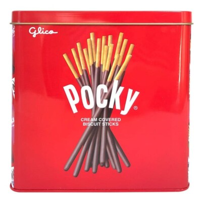 GLICO POCKY TIN BOX SET 12 packets/ 16.92 OZ Cream Covered Biscuit ...