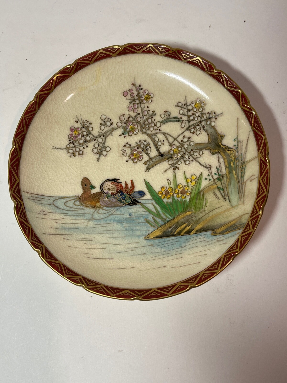 Antique Plate Shimazu Family Crest Kazan Meiji Period Satsuma Gold Red ...