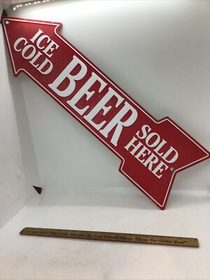Ice Cold Beer Sold Here Metal Arrow Sign 20" x 6" Sports Bar Man Cave ...