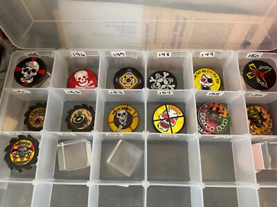 Vintage Pog Metal Slammers Poison- Pirate- Skulls etc- Reflective ONE ...