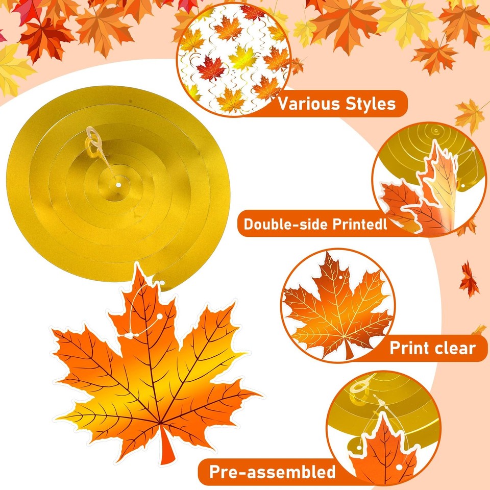 72 Pcs Fall Maple Leaves Hanging Swirl Decoration Autumn Ceiling ...