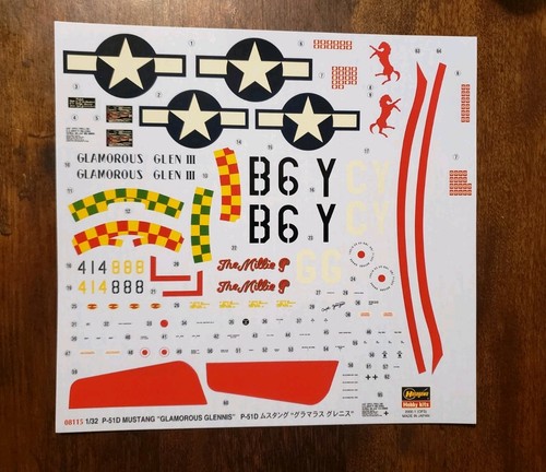 Hasegawa 1/32 Scale P-51D Mustang Glamorous Glennis Model Kit #08115 Decals Only | eBay