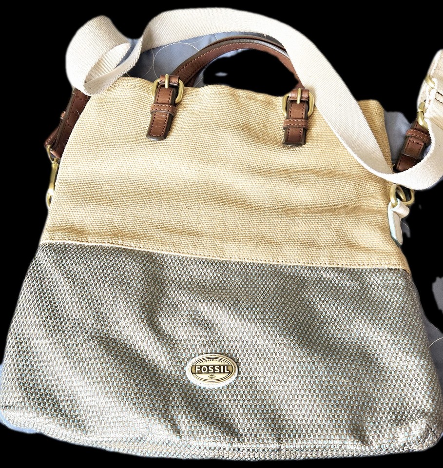 FOSSIL Explorer Woven Fabric & Leather Fold Over Multi Tote Bag ...