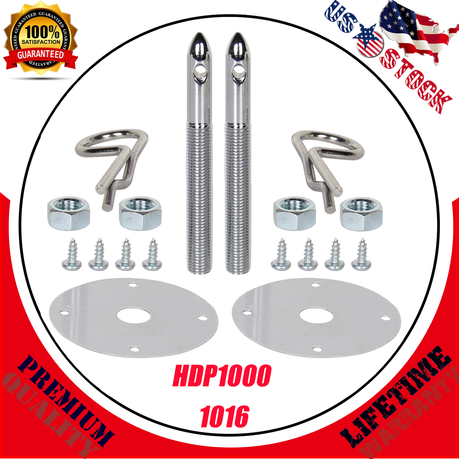 Long Chrome Plated Hood and Deck Pins Pins Plate Lock Clips Kit 1016 US ...