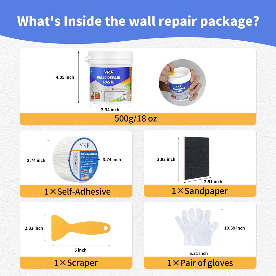 Drywall Repair Kit (18 oz) - Spackle Wall Repair Paste with Scraper ...