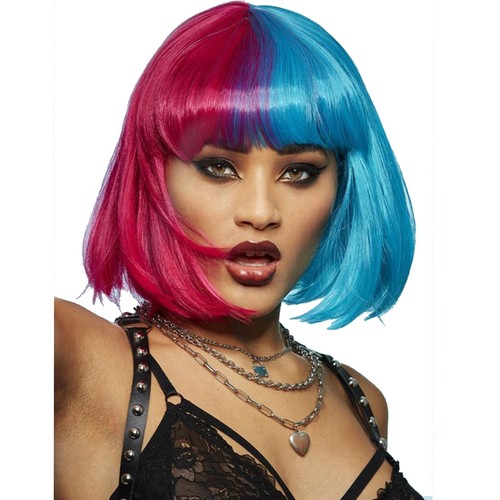Adults Manic Panic Pink Blue Valentine Short Bob Punk Glam Costume ...
