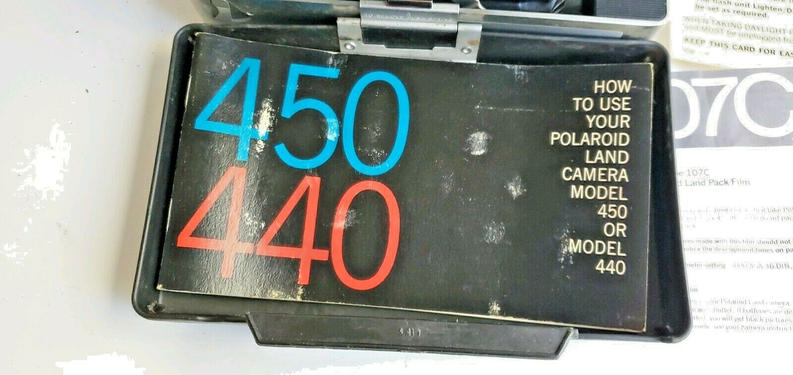 POLAROID 450 Automatic LAND CAMERA + Flash + Instructions Leather Strap ...