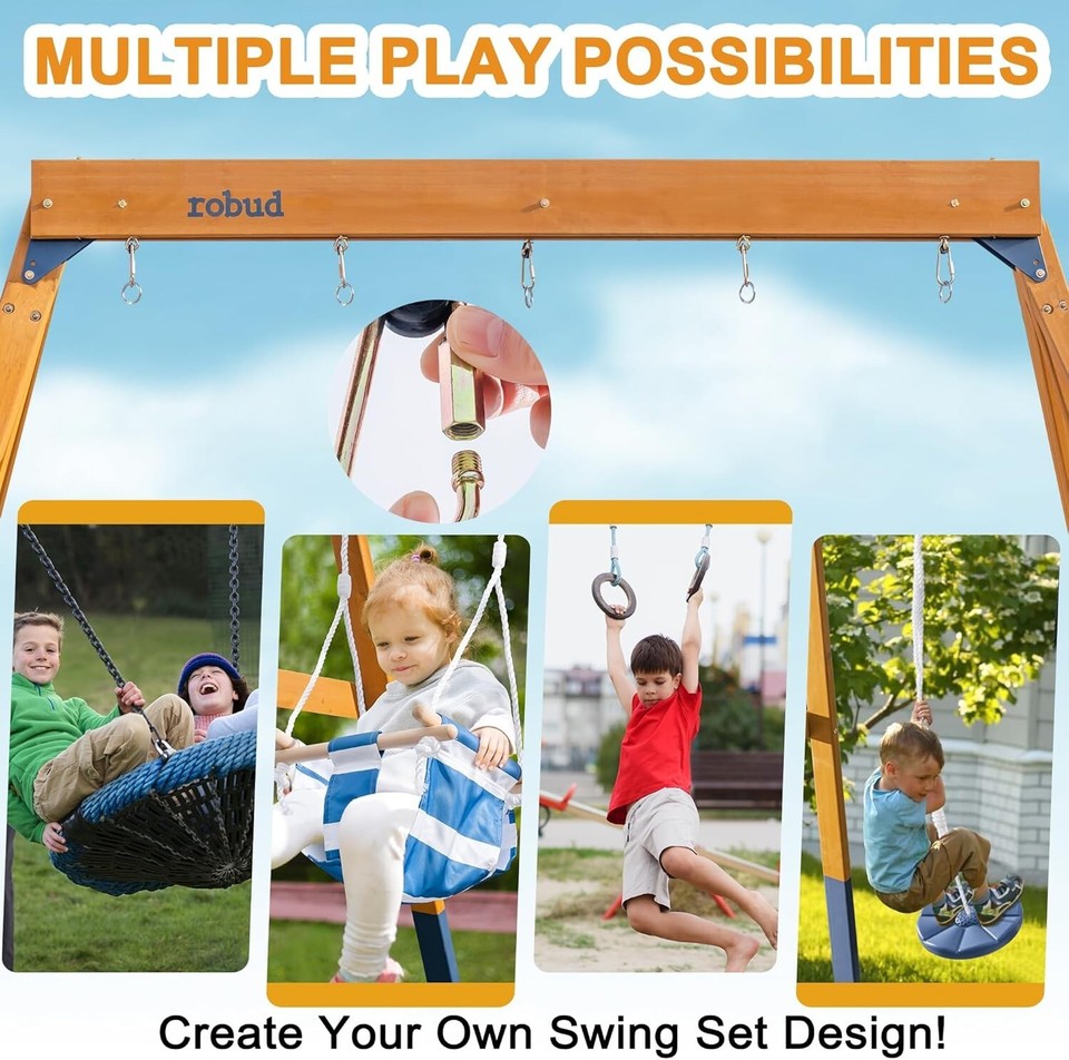 Robud 3 in 1 Wooden Playground Swing Set Kids Outdoor Backyard Playset ...