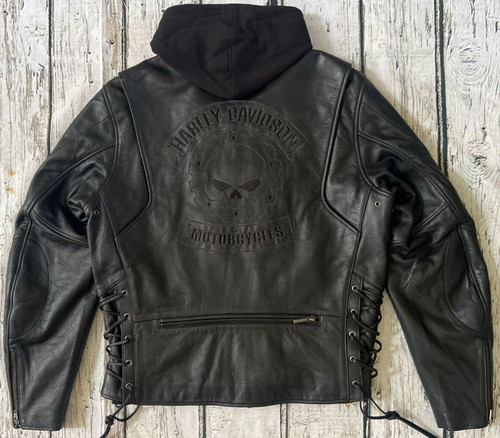Harley Davidson Men Willie G Skull Black Leather Jack… - Gem