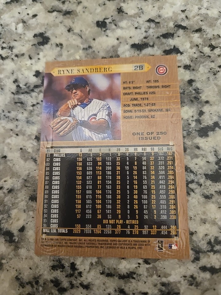 Ryan Sandberg 1997 Topps Gallery Players Private Issue 1 Of 250 Cubs ...