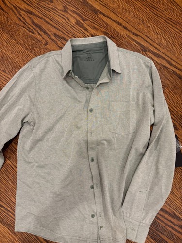 Fabletics Mens Shirt M Green Solid Knit Pocket Long Sleeve Stretch ...