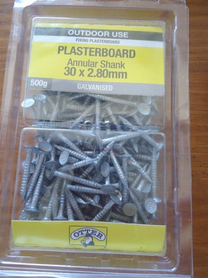 PLASTERBOARD GYPROCK NAILS GALVANISED NAIL 30MM X 2.8MM 500G APPROX 300 ...