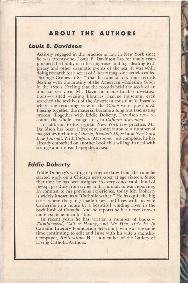 CAPTAIN MAROONER LOUIS B DAVIDSON & EDDIE DOHERTY Thomas Y Crowell 1952 ...