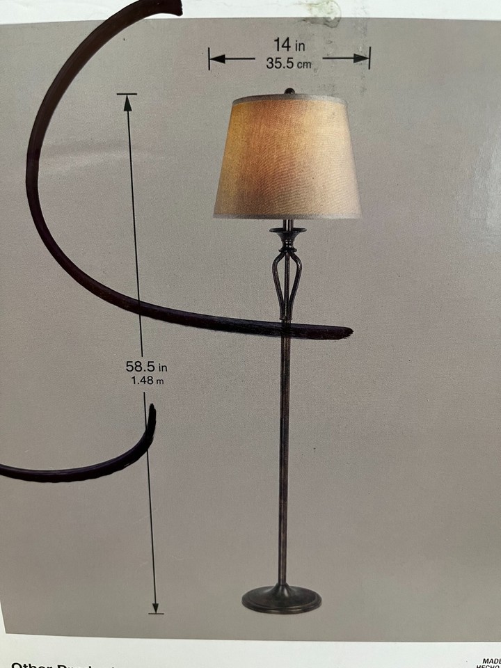 Hampton Bay Rhodes 58.50 in. Bronze Floor Lamp with Natural Linen Shade ...