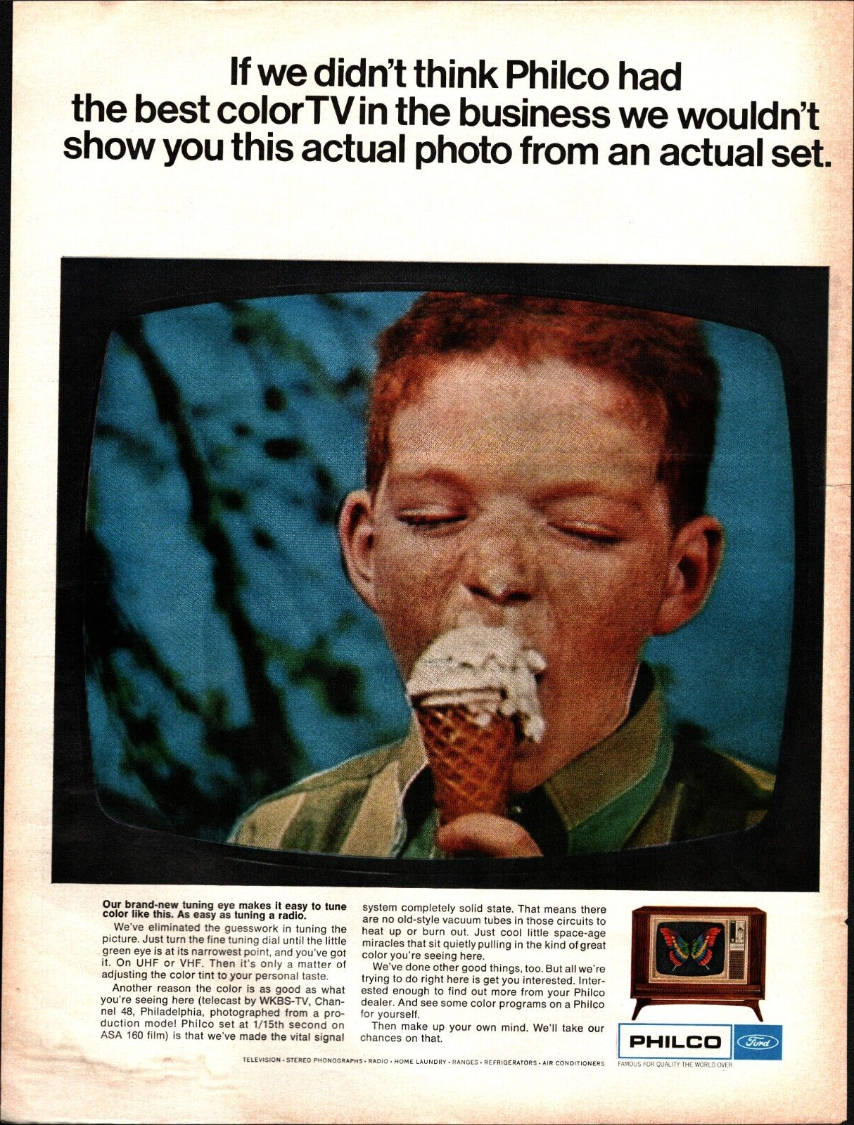 Philco Color TV 1967 Vtg Print Ad 10x13 UHF VHF Ginger Boy Eating Ice ...