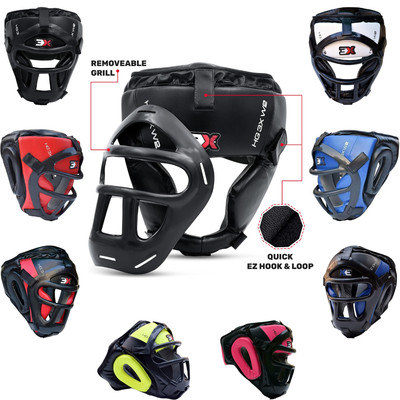 Boxing Head Guard By 3X Sports MMA Martial Art Headgear Face Protector ...