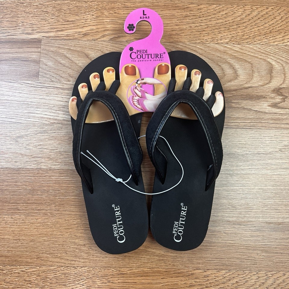 Pedi Couture Pedicure Sandals Built in Toe Separators Black Large 8.5-9 ...